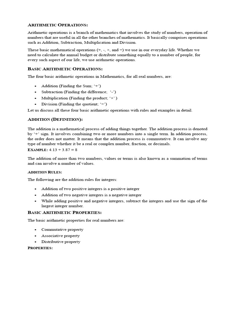 Arithmetic Operations on Number Systems | PDF | Division (Mathematics) | Arithmetic