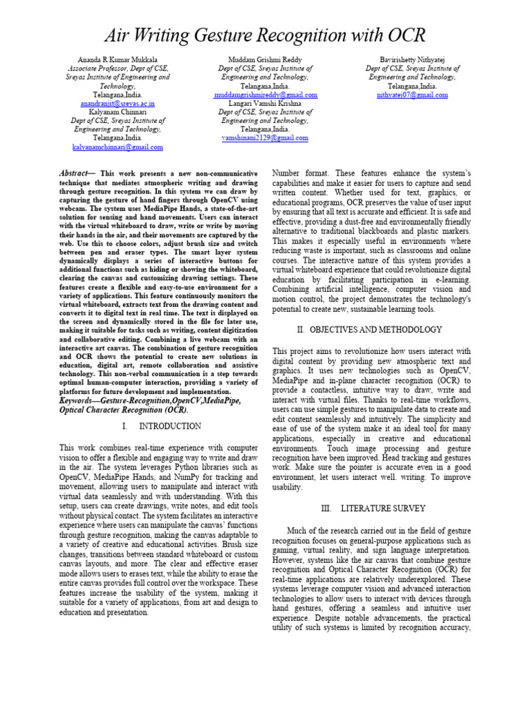 Air Writing Gesture Recognition with OCR | PDF | Optical Character ...