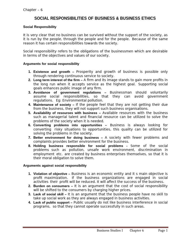 CH - 6 Social Responsibilities of Business and Business Ethics | PDF ...