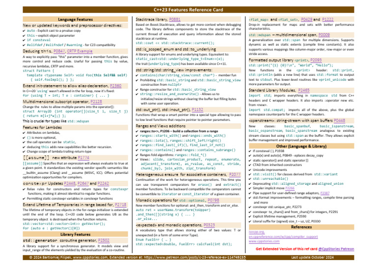 cpp23 Refcard Oct 2024.01 | PDF | Pointer (Computer Programming) | Anonymous Function