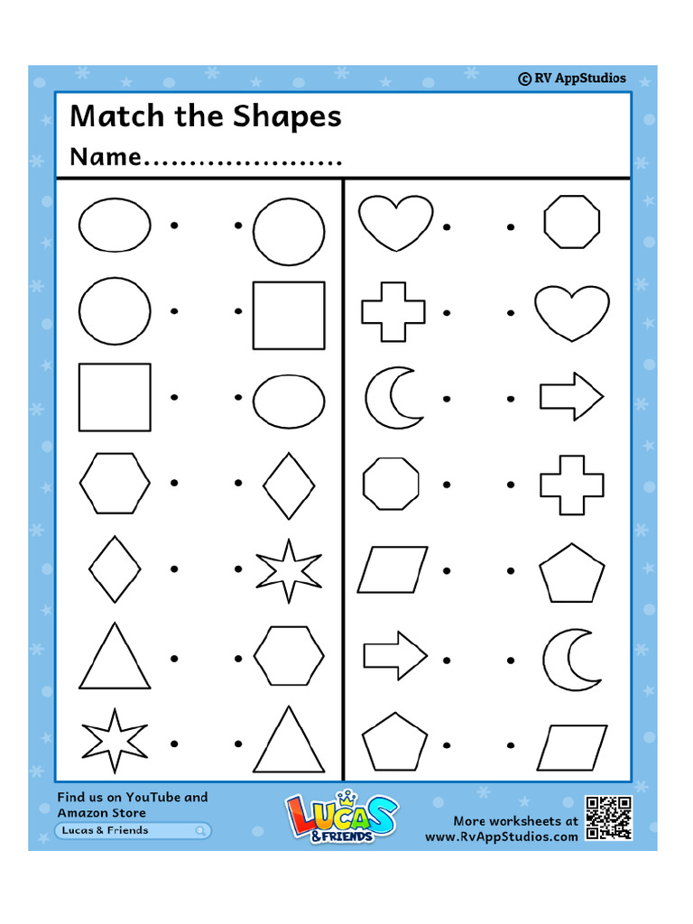 155 Free Printable Worksheets For Kids Match The Shapes Worksheet Match The Shapes Worksheet BW ...