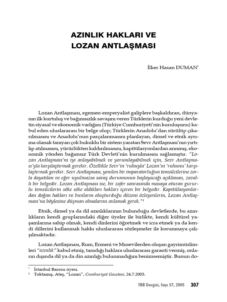 İlker Hasan Duman - Azınlık Hakları ve Lozan Antlaşması | PDF
