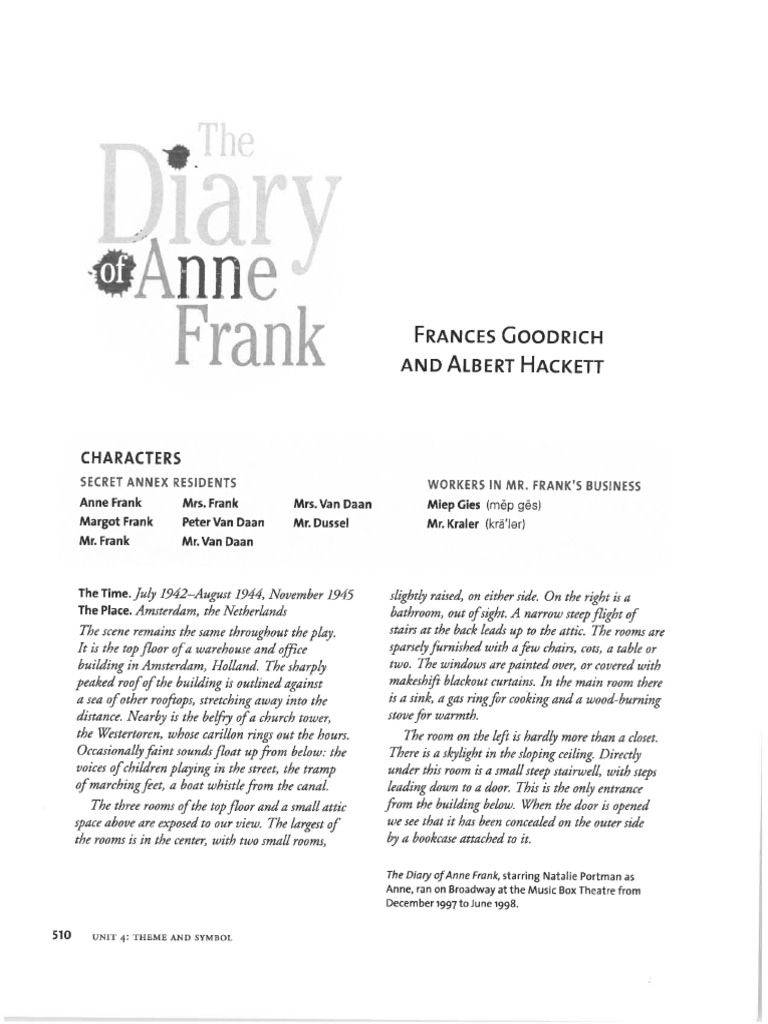 Anne Frank Play For Students | PDF