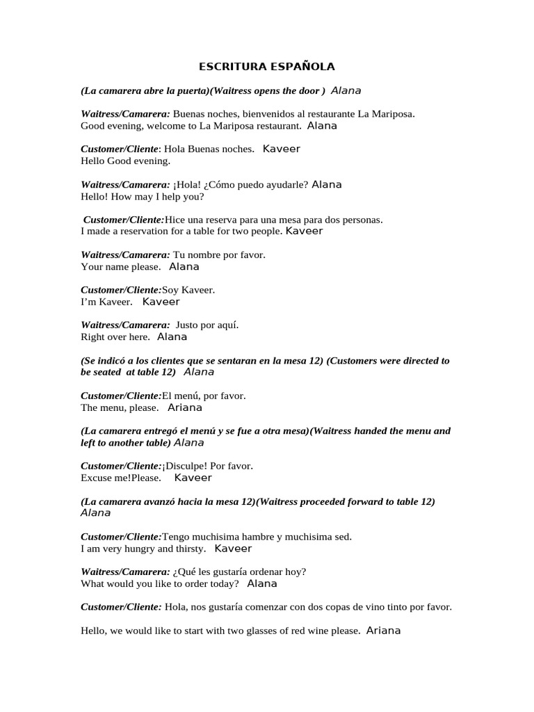 SPANISH ROLEPLAY SCRIPT | PDF