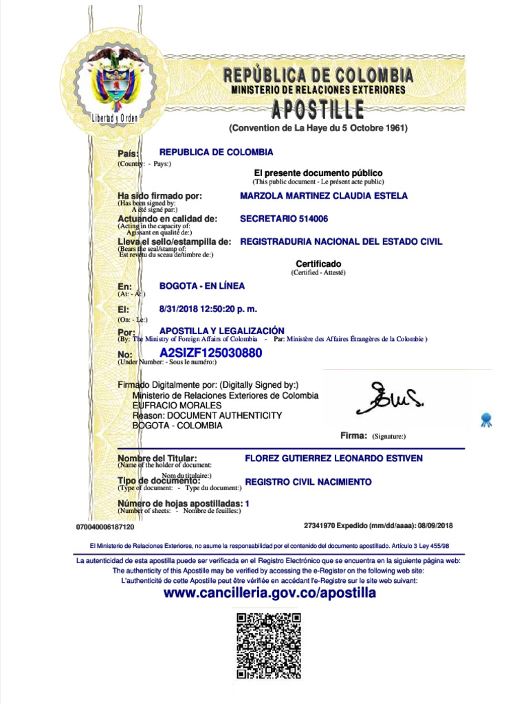 Apostilla y Legalización en Colombia | PDF
