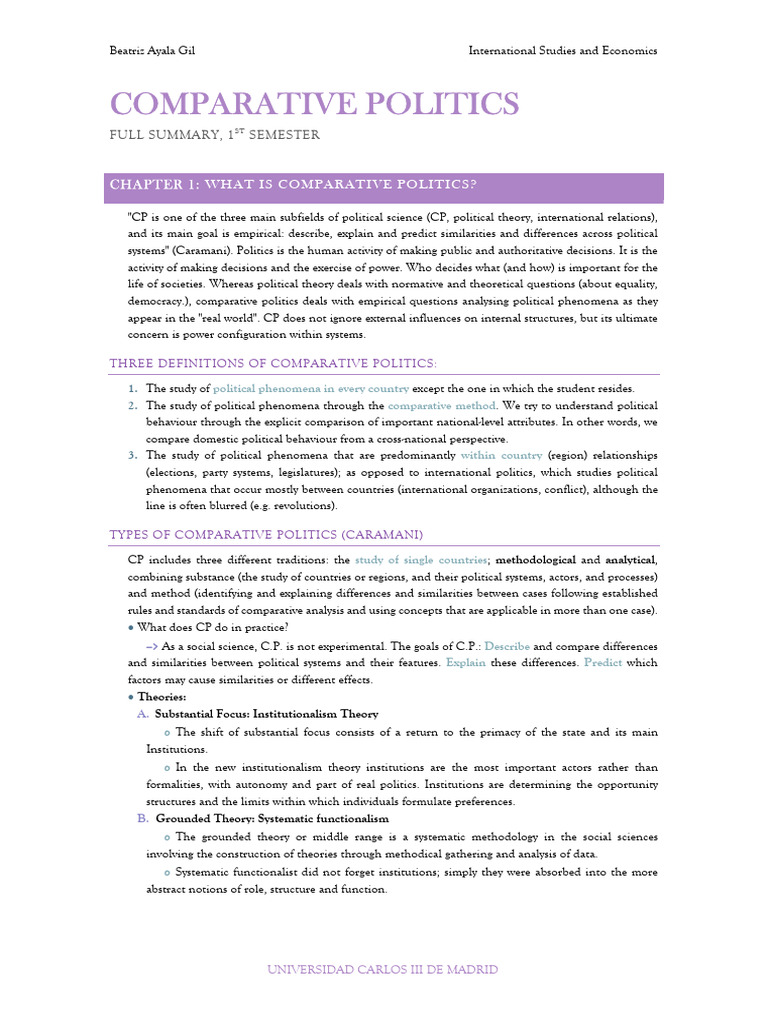 Comparative Politics Summary UC3M | PDF | Modernization Theory | Democracy