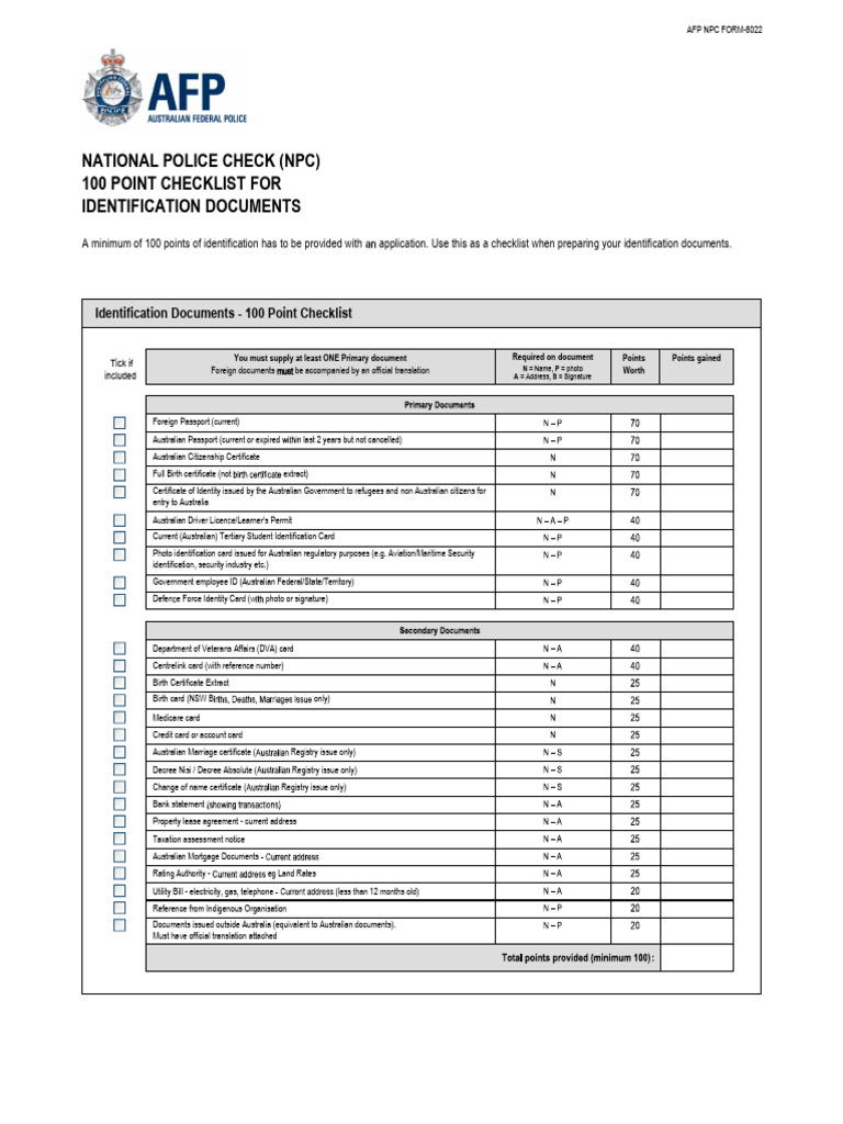 Australia 100 Point Checklist_1731656287 (1) | PDF | Identity Document ...