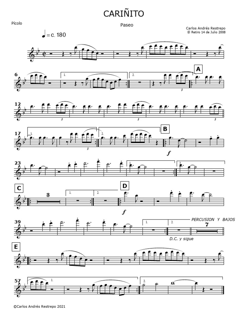 Cariñito - Banda Sinfonica - Pícolo | PDF