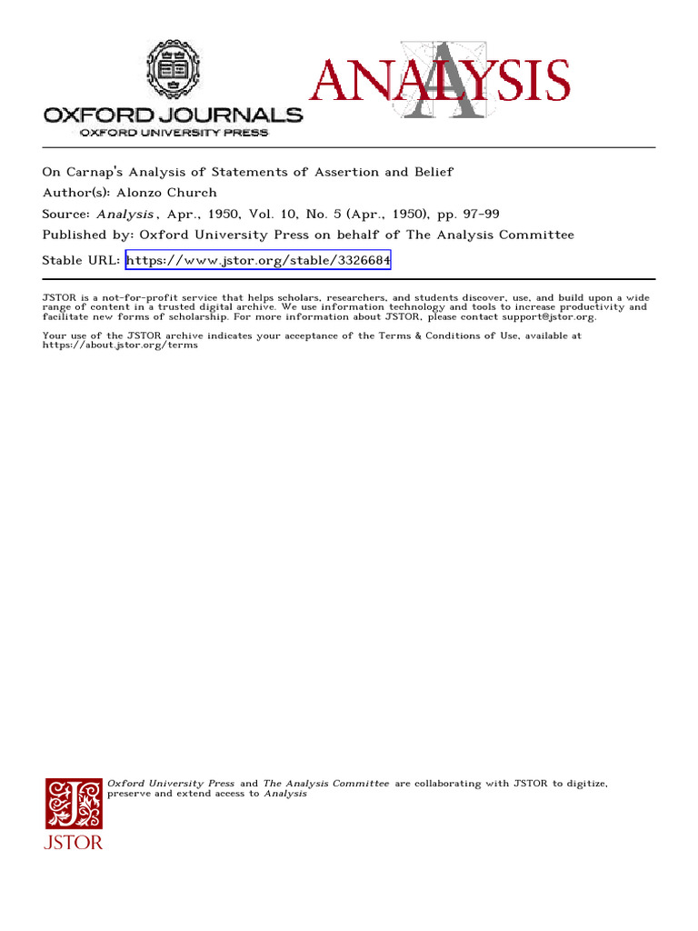 Carnap's Analysis of Assertions and Beliefs | PDF | Grammar | Semiotics
