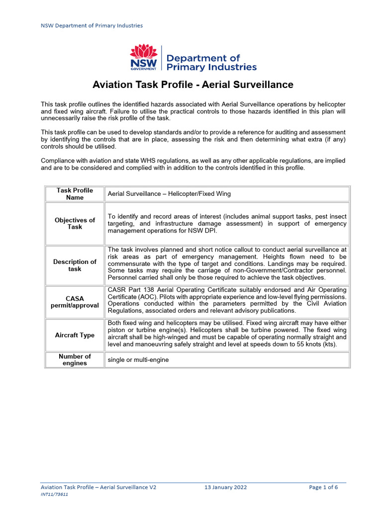 Task Profile Aerial Surveillance | PDF | Aircraft | Reconnaissance