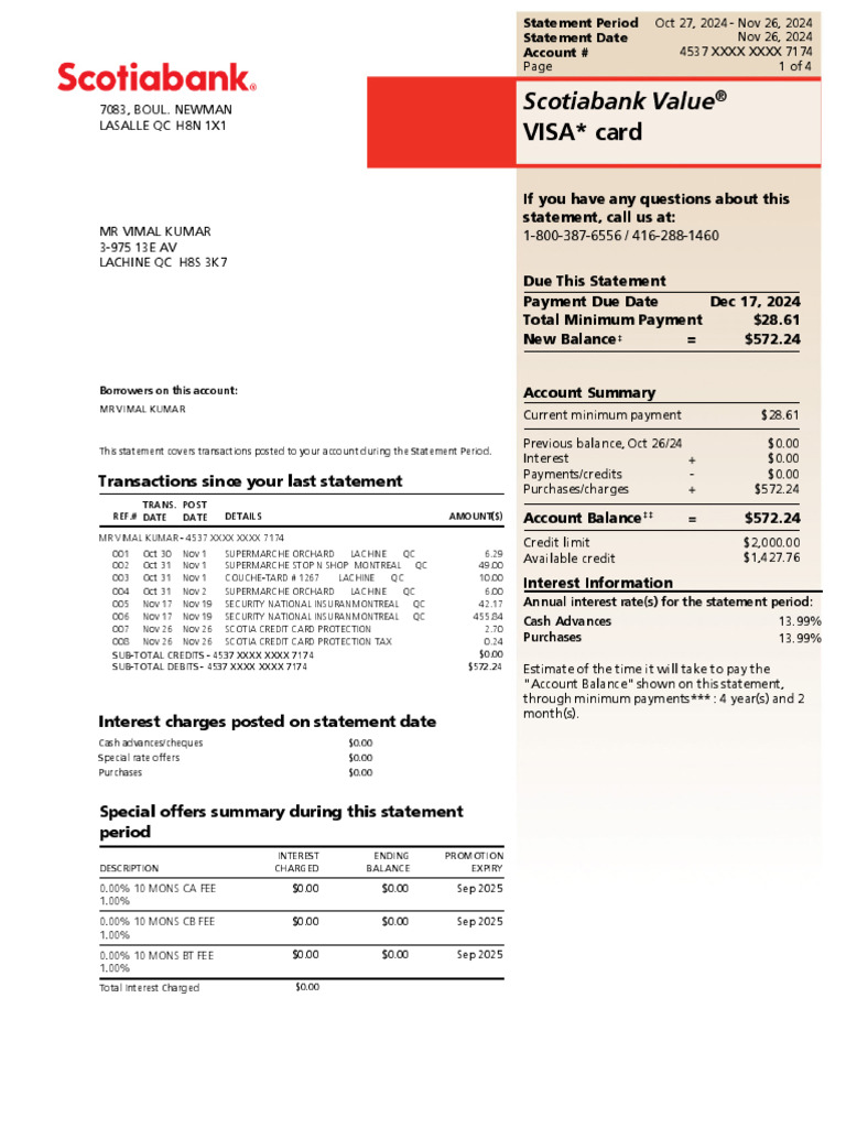 Scotiabank Value VISA Card: If You Have Any Questions About This ...