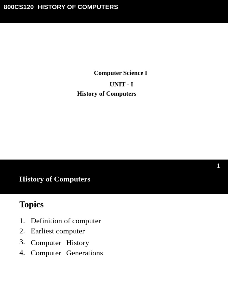 800CS120 - UNIT - I Definition and Computer Generations | PDF | Transistor | Computer Science