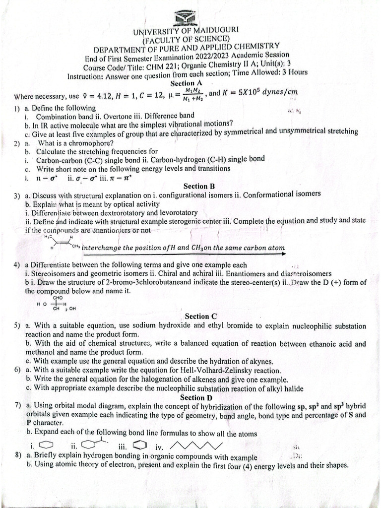 CHM 221 Past Questions | PDF