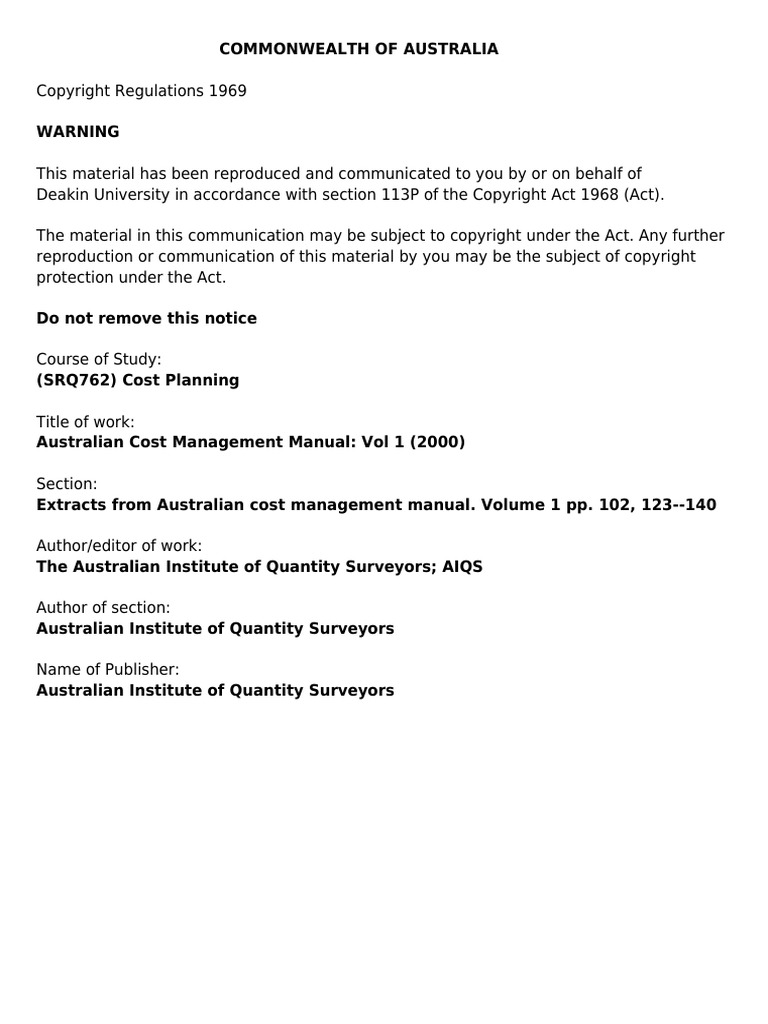 AIQS - Australian Cost Management Manual | PDF | Justice | Crime & Violence