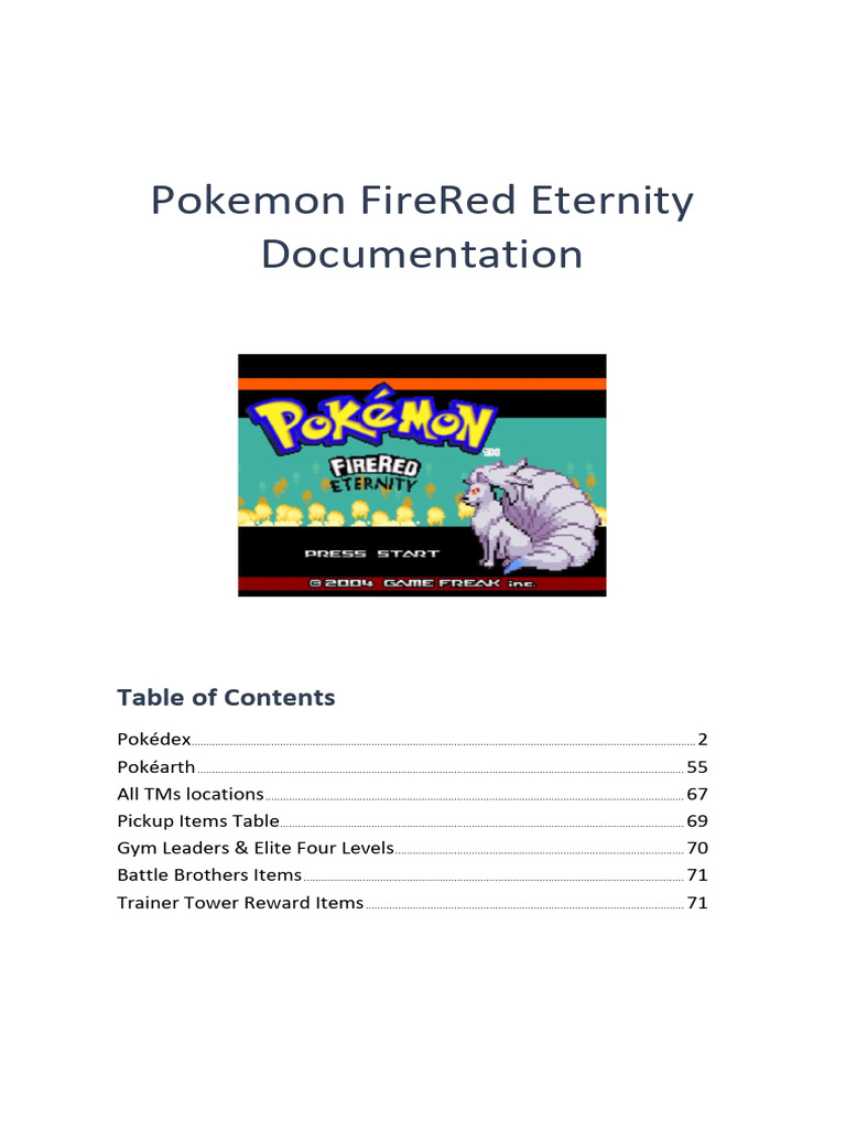Pokemon FireRed Eternity Documentation | PDF | Pokémon