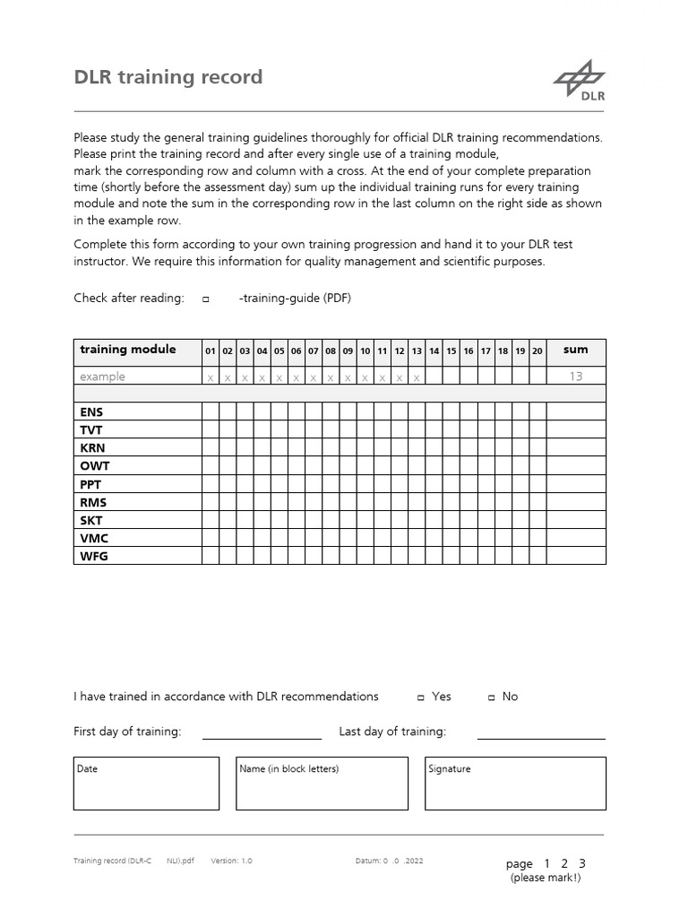 DLR Training Record and Guidelines | PDF