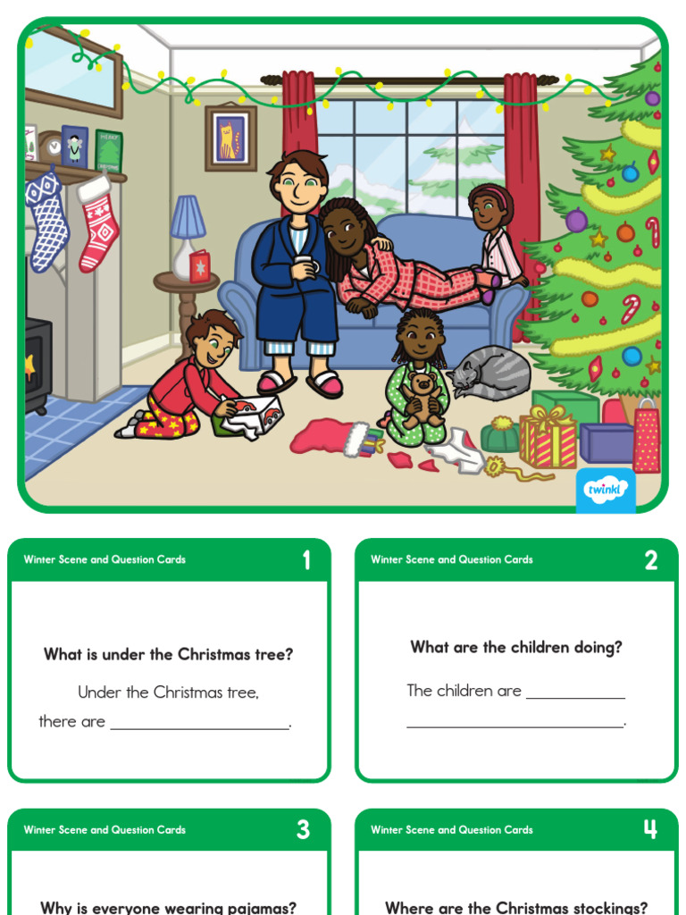 Color ELL Winter Scene and Picture Cards With Prompts-2 | PDF | Christmas