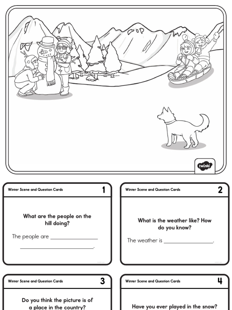 BW ELL Winter Scene and Picture Cards With Prompts-1 | PDF