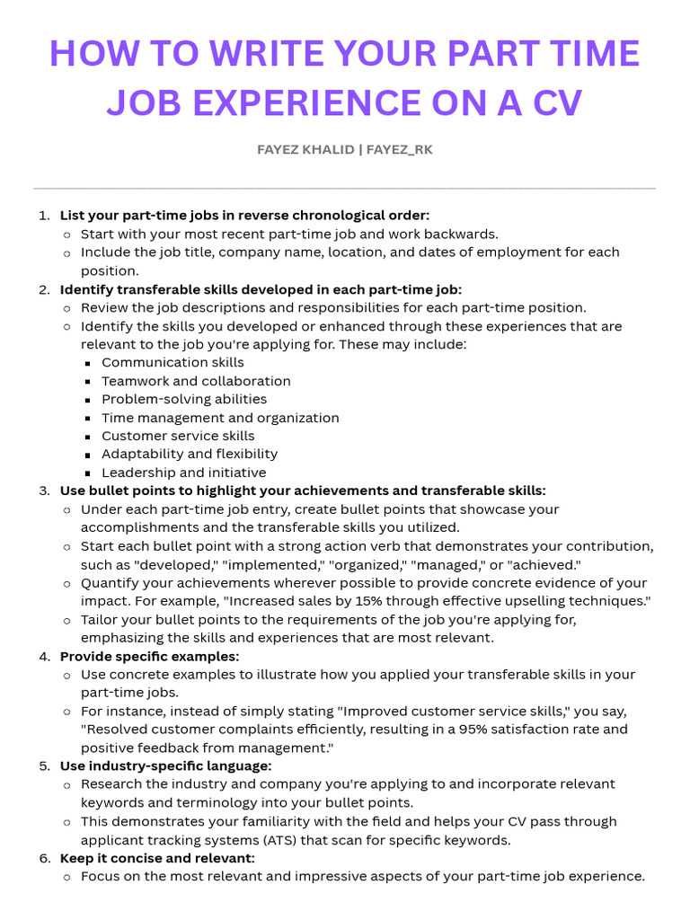 How To Write Your Part Time Job Experience On A CV | PDF | Skill ...