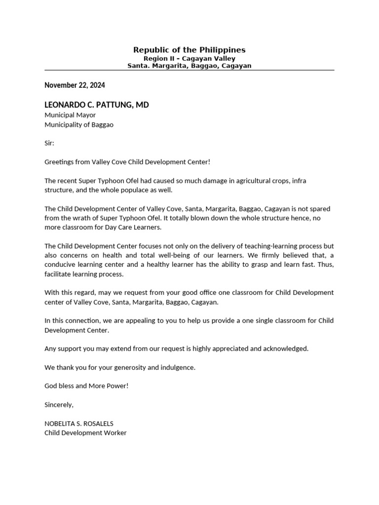 Request Letter Day Care Center | PDF