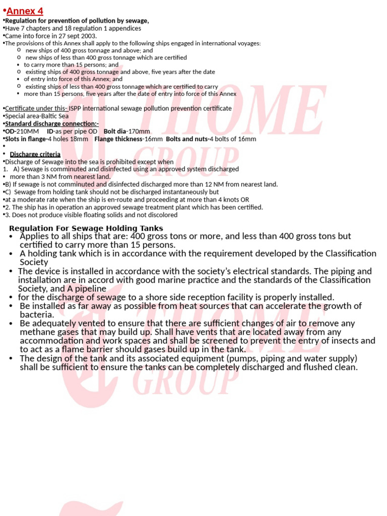 ANNEX 4 Regulation For Prevention of Pollution by Sewage | PDF | Sewage | Ships