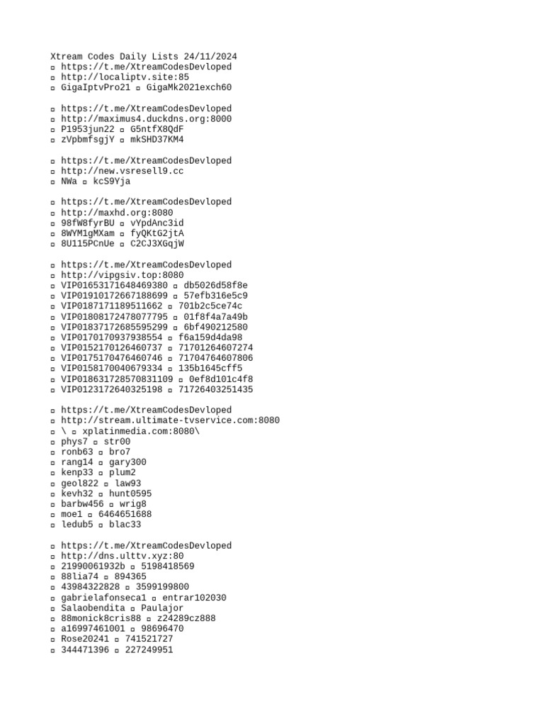 Xtream+Codes+Daily+Lists+24 11 2024 | PDF
