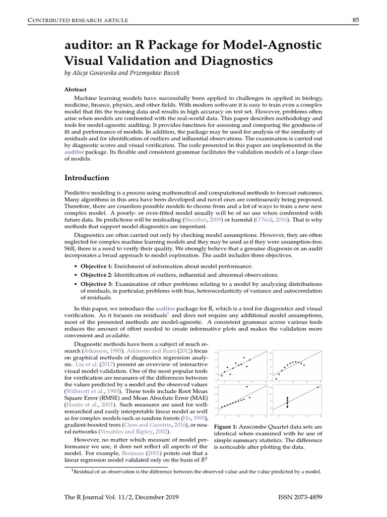 2019_GOSIEWSKA_AUDITOR_AN r package for model agnostic visual validation and diagnostics | PDF ...