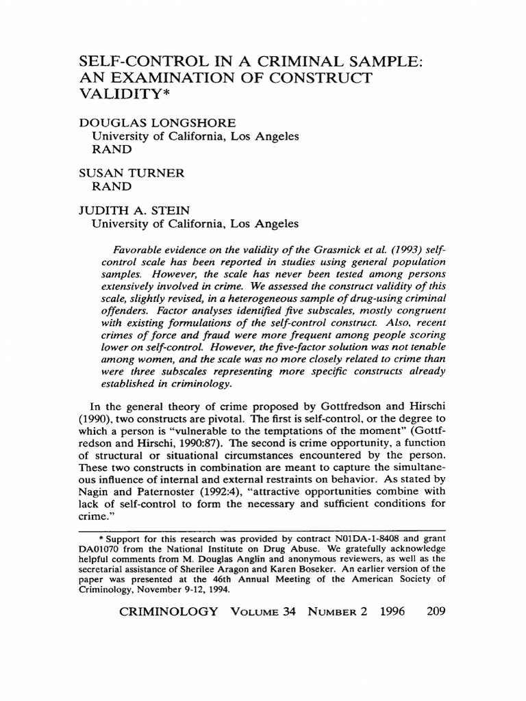 Self Control in A Criminal Sample An Exa | PDF | Self Control | Self ...