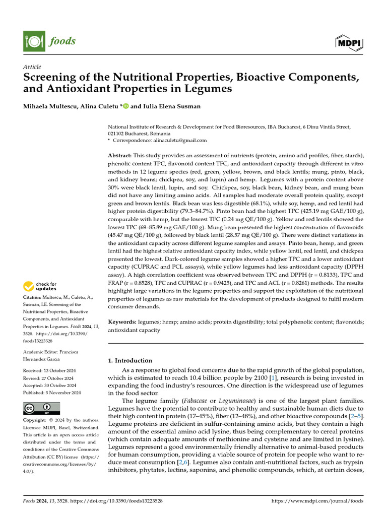 Screening of The Nutritional Properties, Bioactive Component | PDF | Legume | Polyphenol