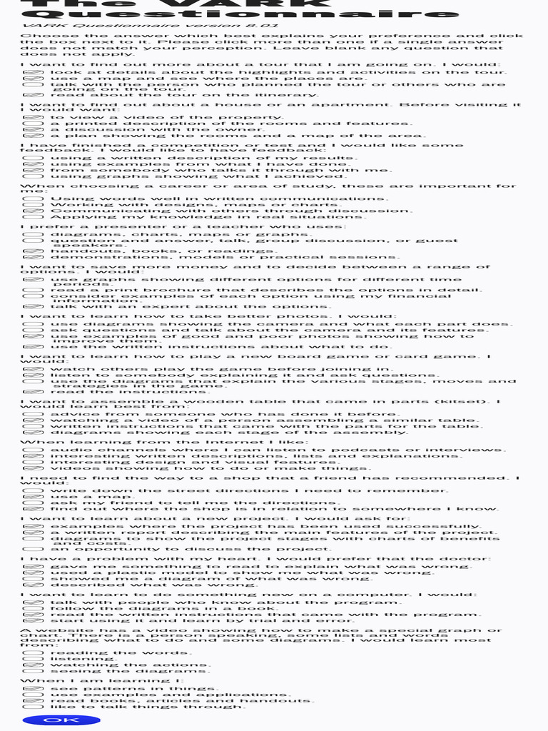 The VARK Questionnaire VARK | PDF | Learning Styles | Cognition