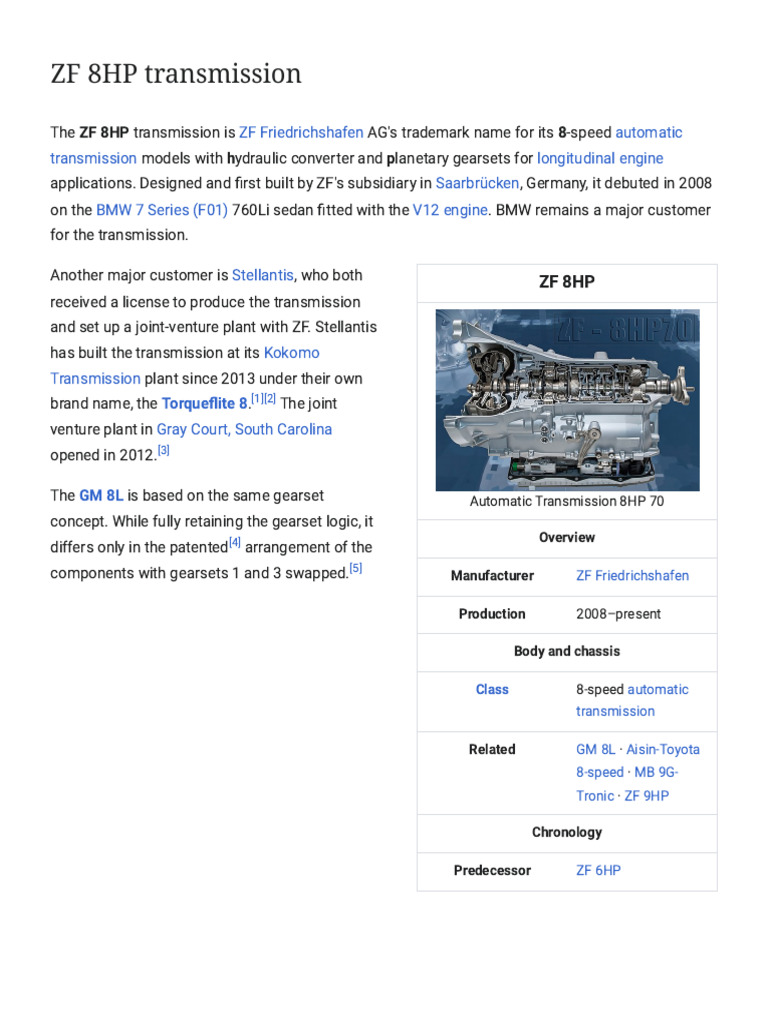 ZF 8HP Transmission - Wikipedia. | PDF | Automotive Industry | Car ...