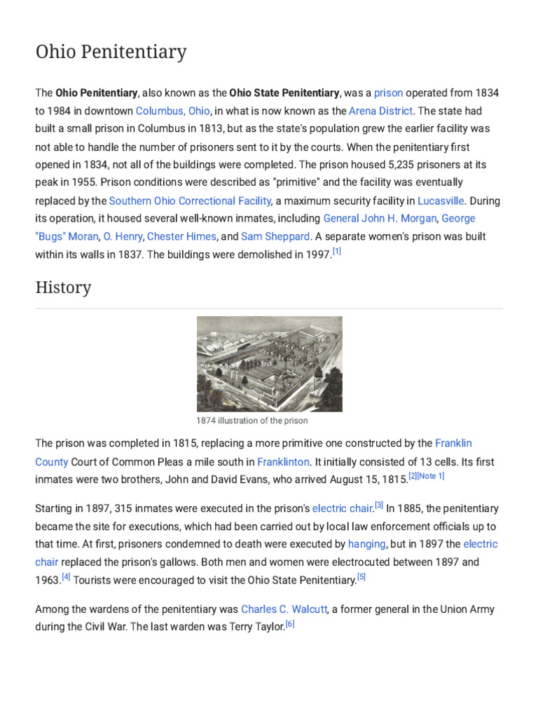 Ohio Penitentiary History and Notable Inmates | PDF