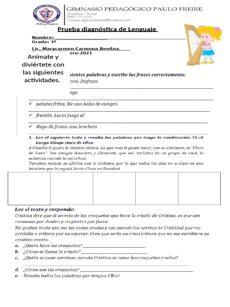 Prueba de Lenguaje para 3º Grado | PDF