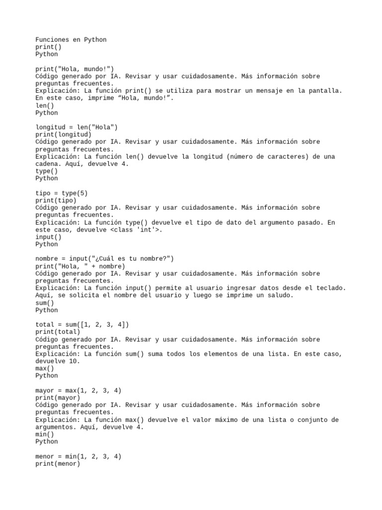 Funciones Básicas en Python | PDF | Python (lenguaje de programación) | Ingeniería de software