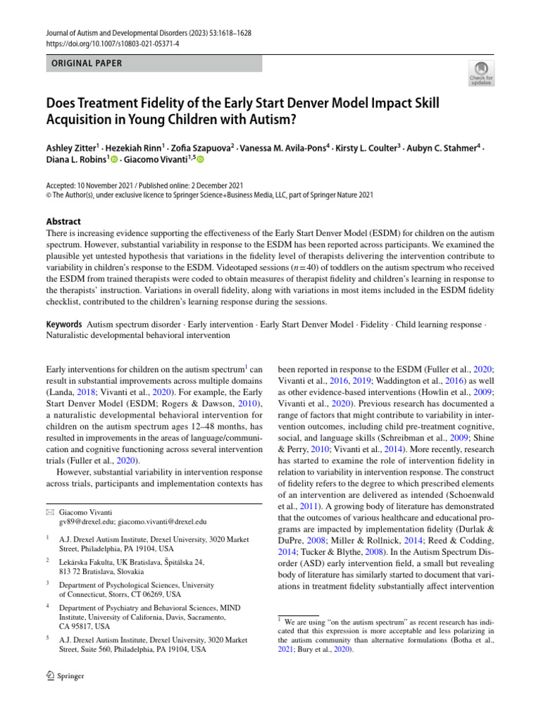 Does Treatment Fidelity of The | PDF | Autism Spectrum | Psychology