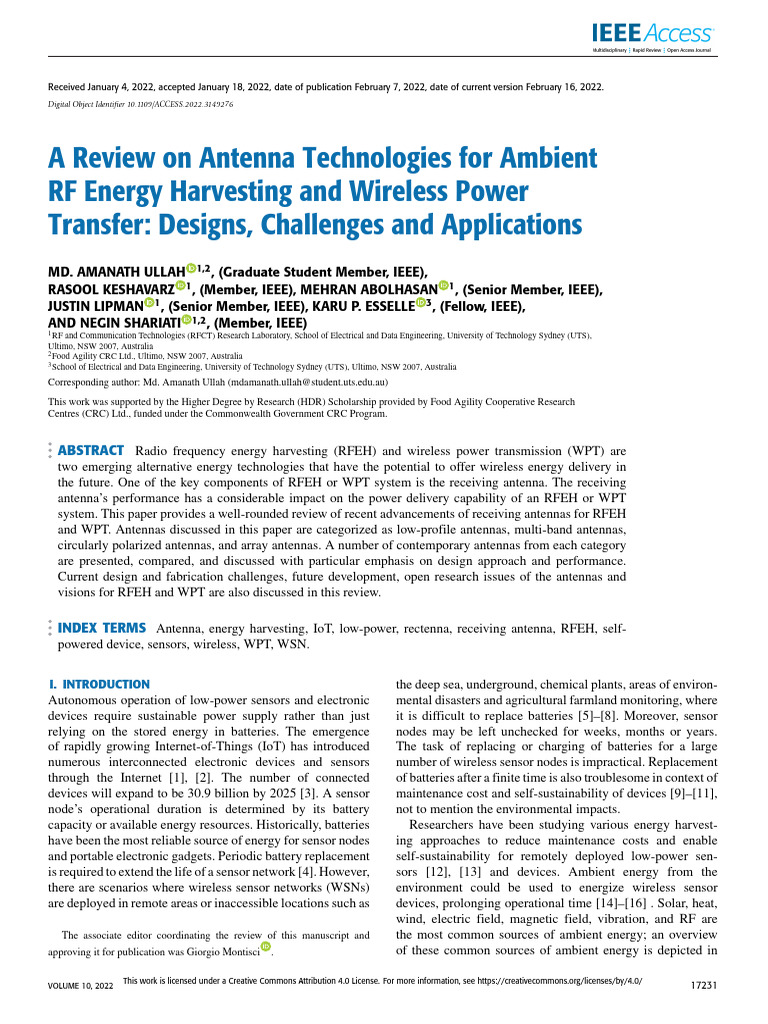 A Review on Antenna Technologies for Ambient RF Energy Harvesting and Wireless Power Transfer ...