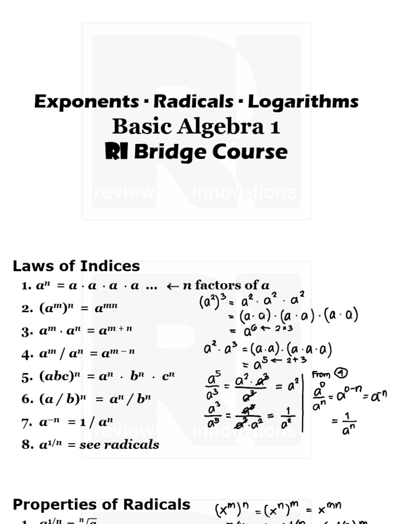Algebra 1: Exponents and Logarithms | PDF | Algebra | Complex Analysis