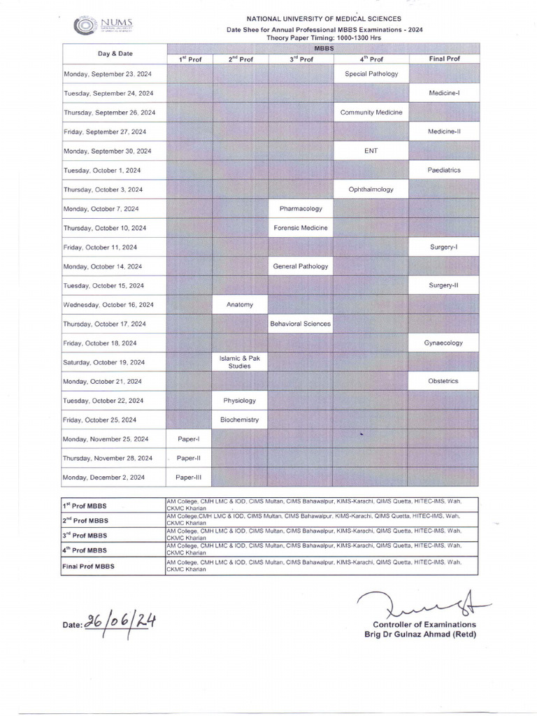 Date-Sheet-2024 mbbs | PDF