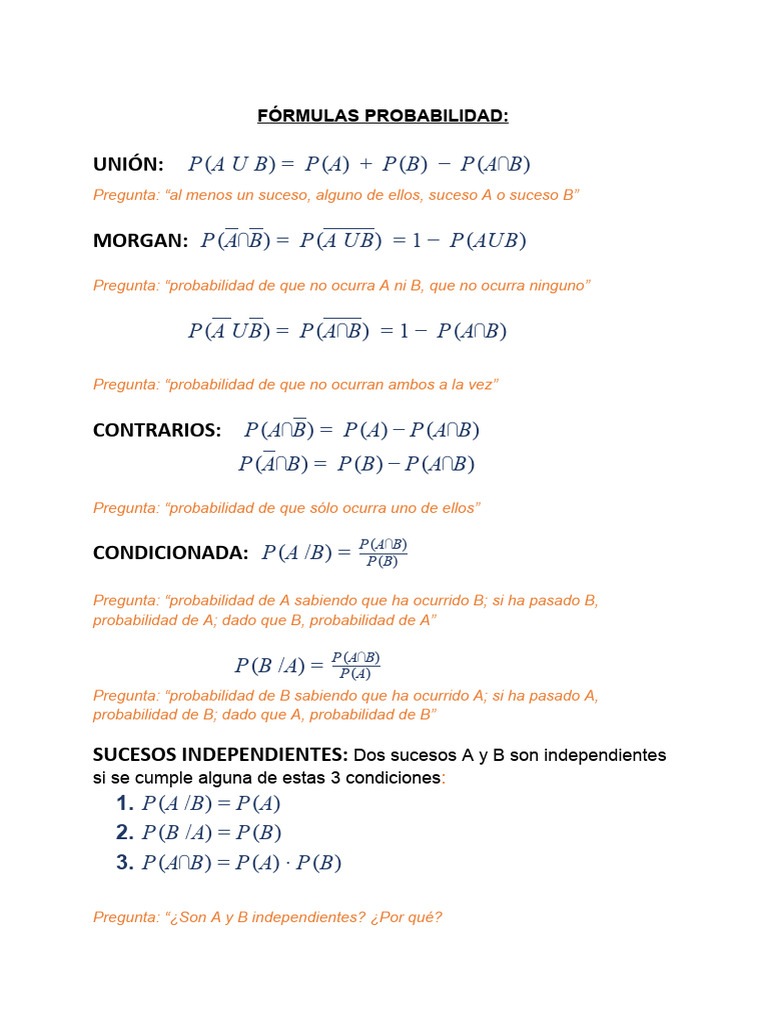 Formulas Probabilidad | PDF