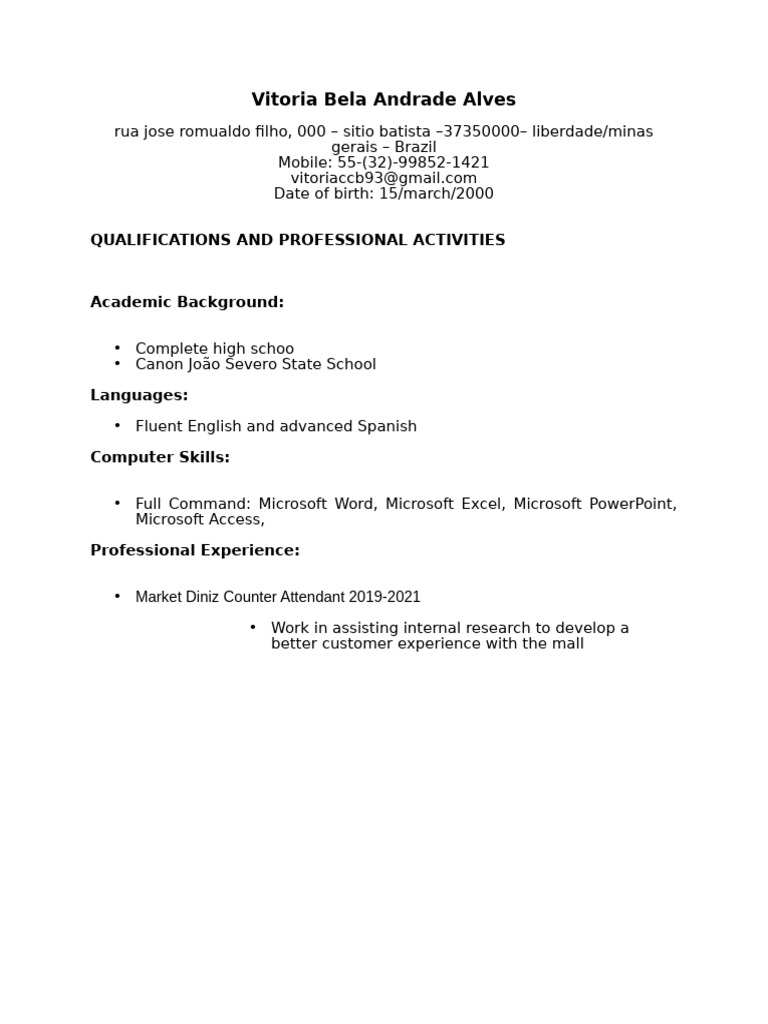 Curriculo Ingles | PDF