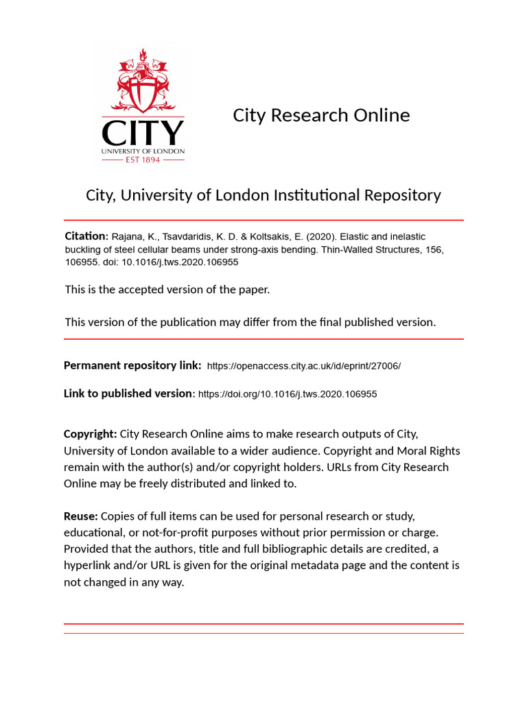 Elastic and Inelastic Buckling of Steel Cellular Beams Under Strong ...