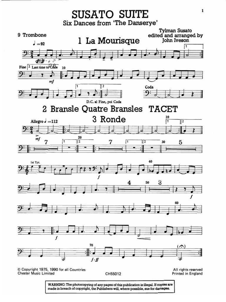 Susato Suite Trombone 1 | PDF