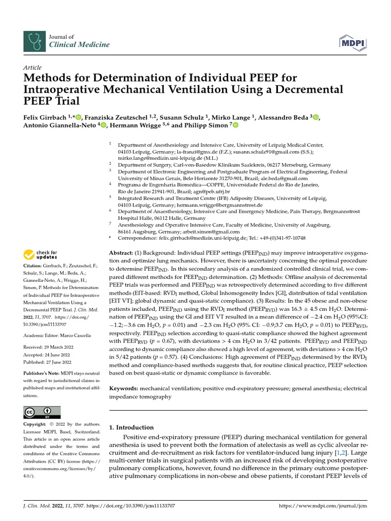 Methods For Determination of Individual PEEP For I | PDF | Surgery ...