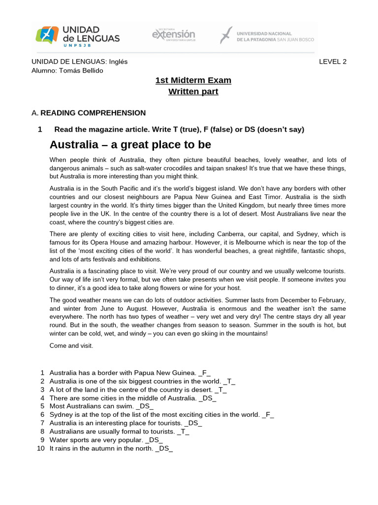 1719685498966_LEVEL 2 - 1ST TERM EXAM | PDF | Australia | Learning