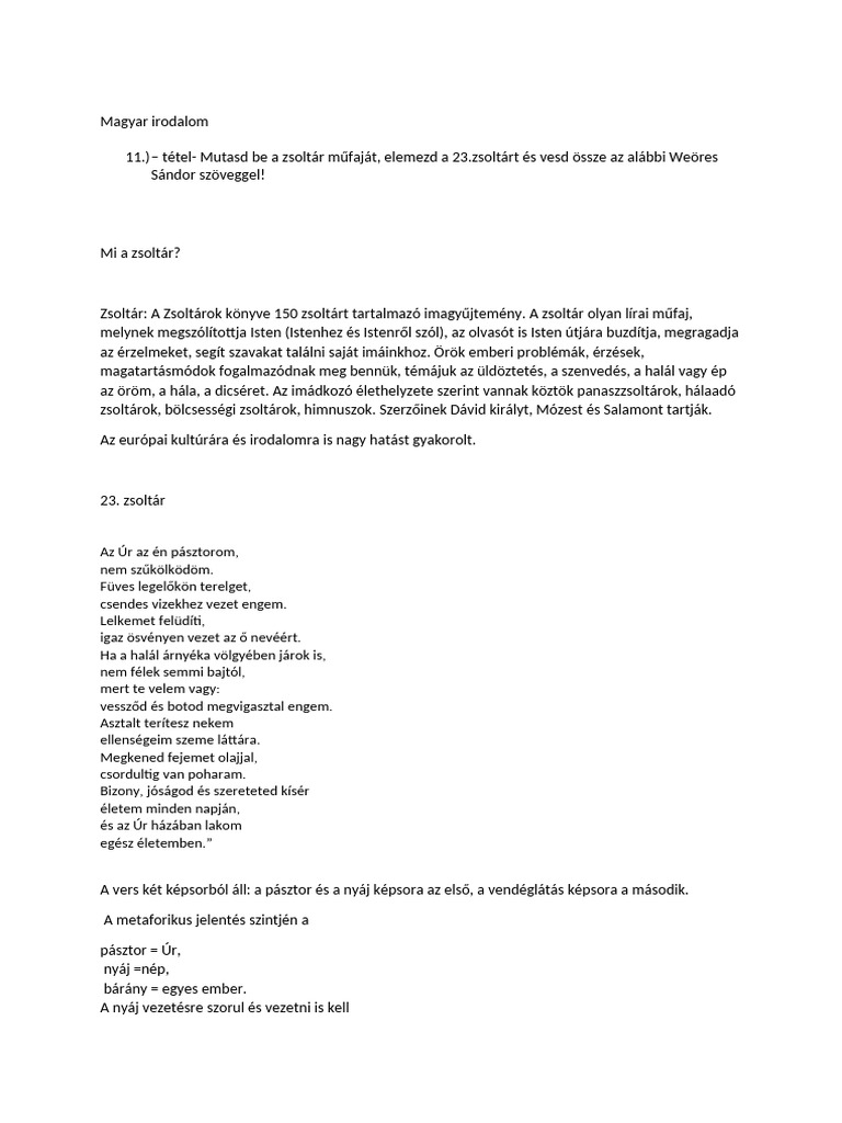 Magyar irodalom 11 tétel | PDF