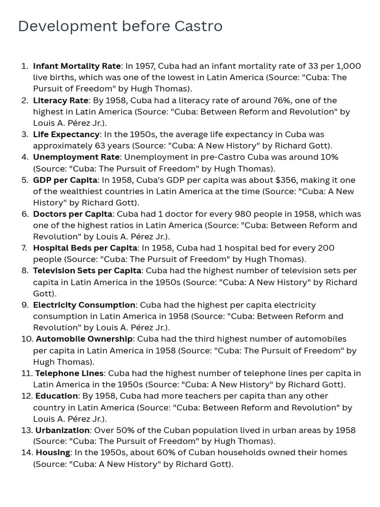 Cuba's Pre-Castro Development Metrics | PDF | Cuba | Latin America