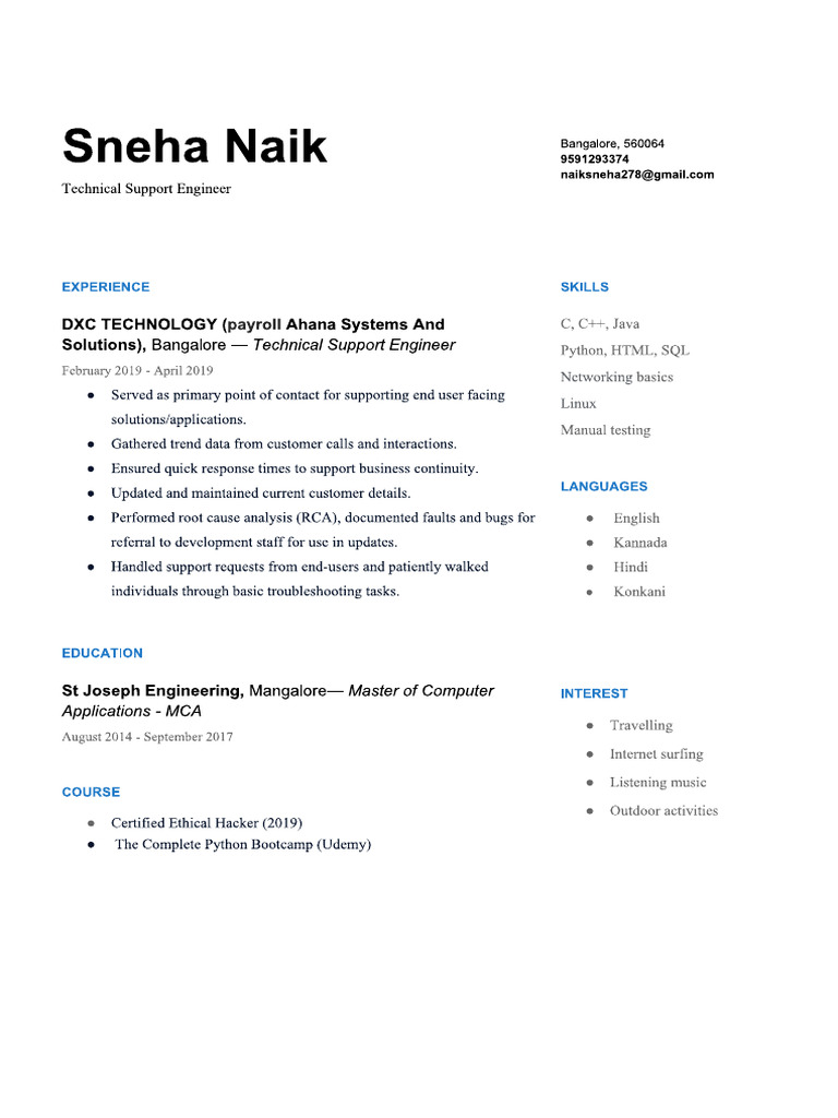 Sneha Cnaik Resume | PDF