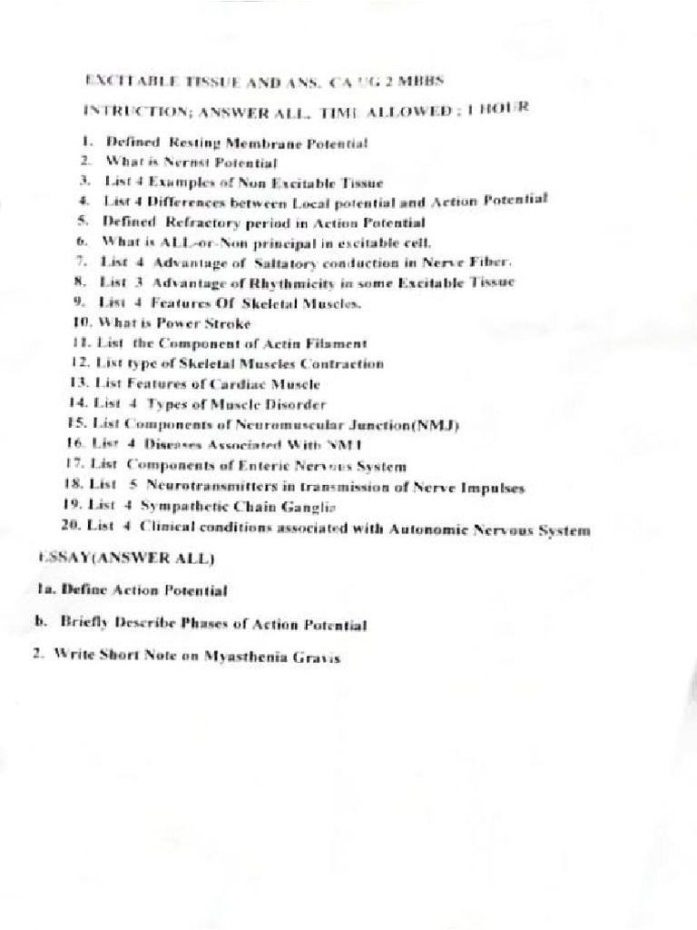 Excitable Tissue PQ | PDF