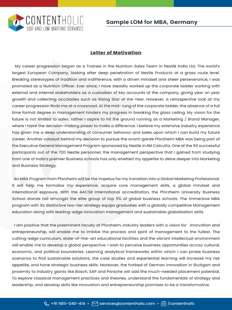 Sample LOM For MBA Germany | PDF | Business | Economies