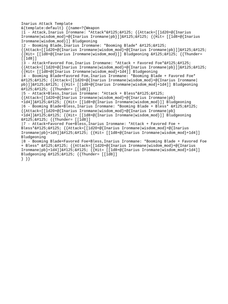 Inarius Attack Template | PDF | Melee Weapons
